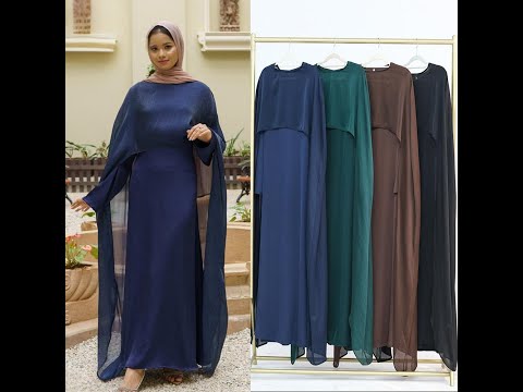 Muslim Women Dress Solid Color Satin Cloak Abaya Set Arab Ramadan Eid Abaya Robe Muslim Modest Dress