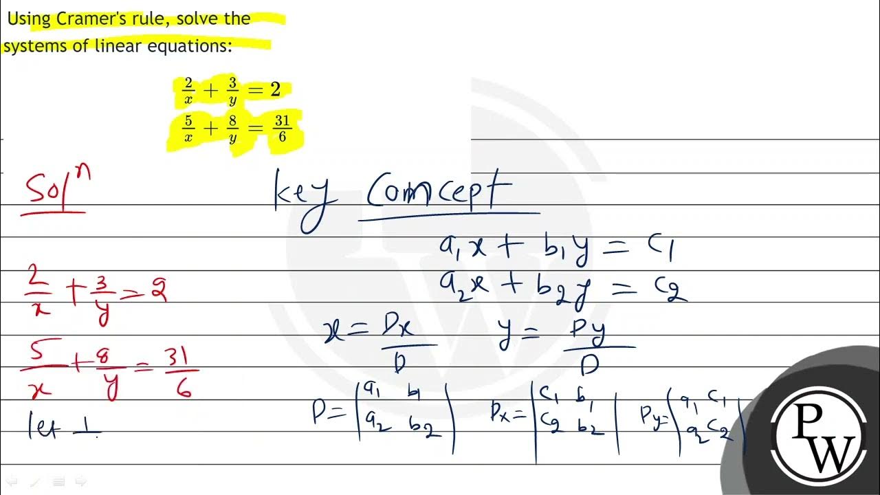 Using Cramer's rule, solve the systems of linear equations: \[ \begin{array}{l} \frac{2}{x}+\fra ...