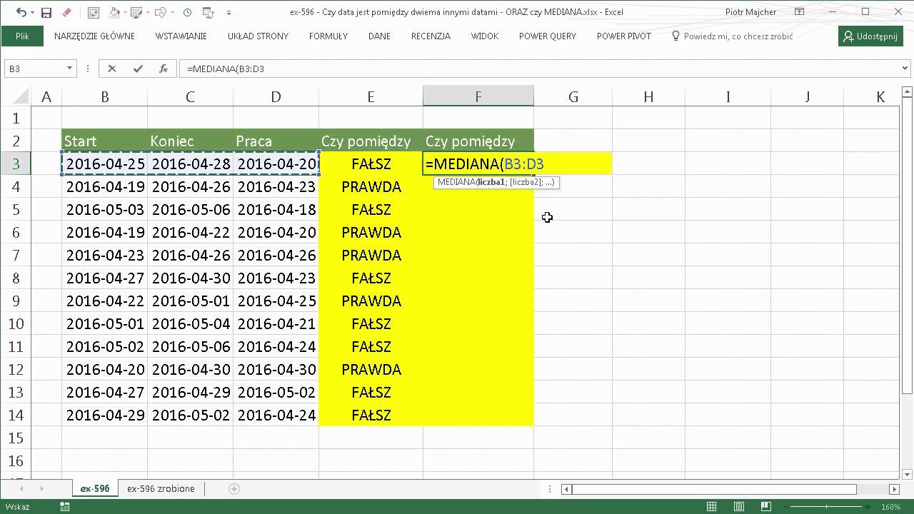 excel-596 - Czy data jest pomiędzy dwiema innymi datami - ORAZ czy ...
