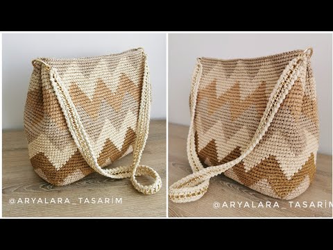 Aryalara Tasarım İmzalı Rafya ipten zikzak model kol çantası yapımı #çanta #crochetbag #rafyaipçanta