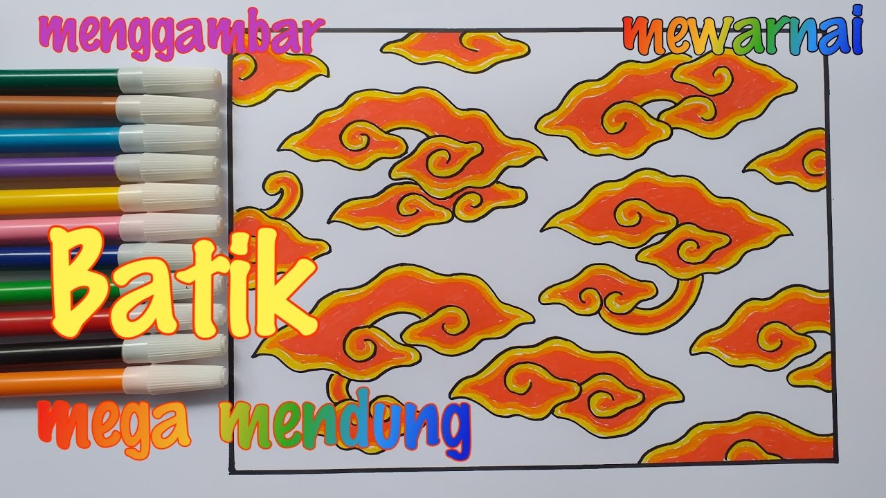 cara menggambar dan mewarnai batik mega mendung | how to draw and color ...