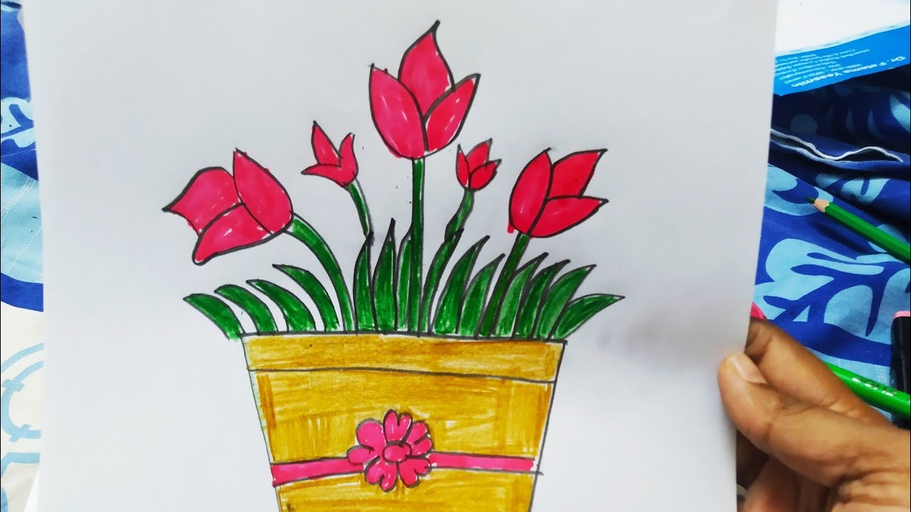 How to drow flower tub drawing 🌷🌷fuler tub||easy drawing step by step ...