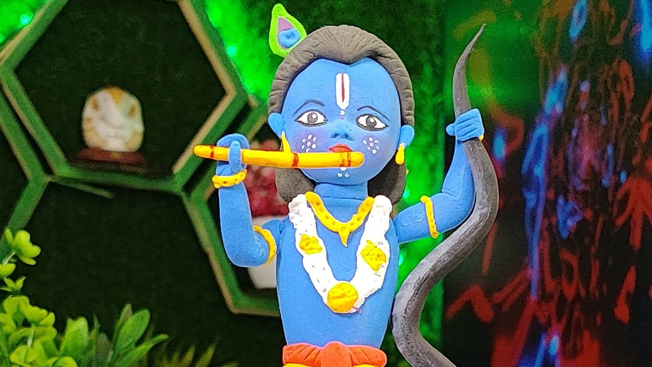 Diy Shri Krishna Kalia Mardan Clay Art | How to make Krishna clay Idol ...