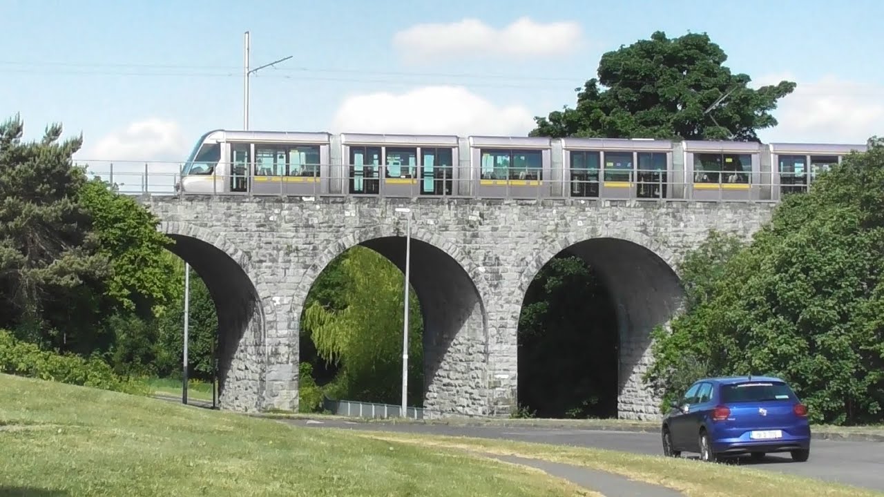 Luas Trams Crossing The Milltown Viaduct in Dublin, Ireland - YouTube
