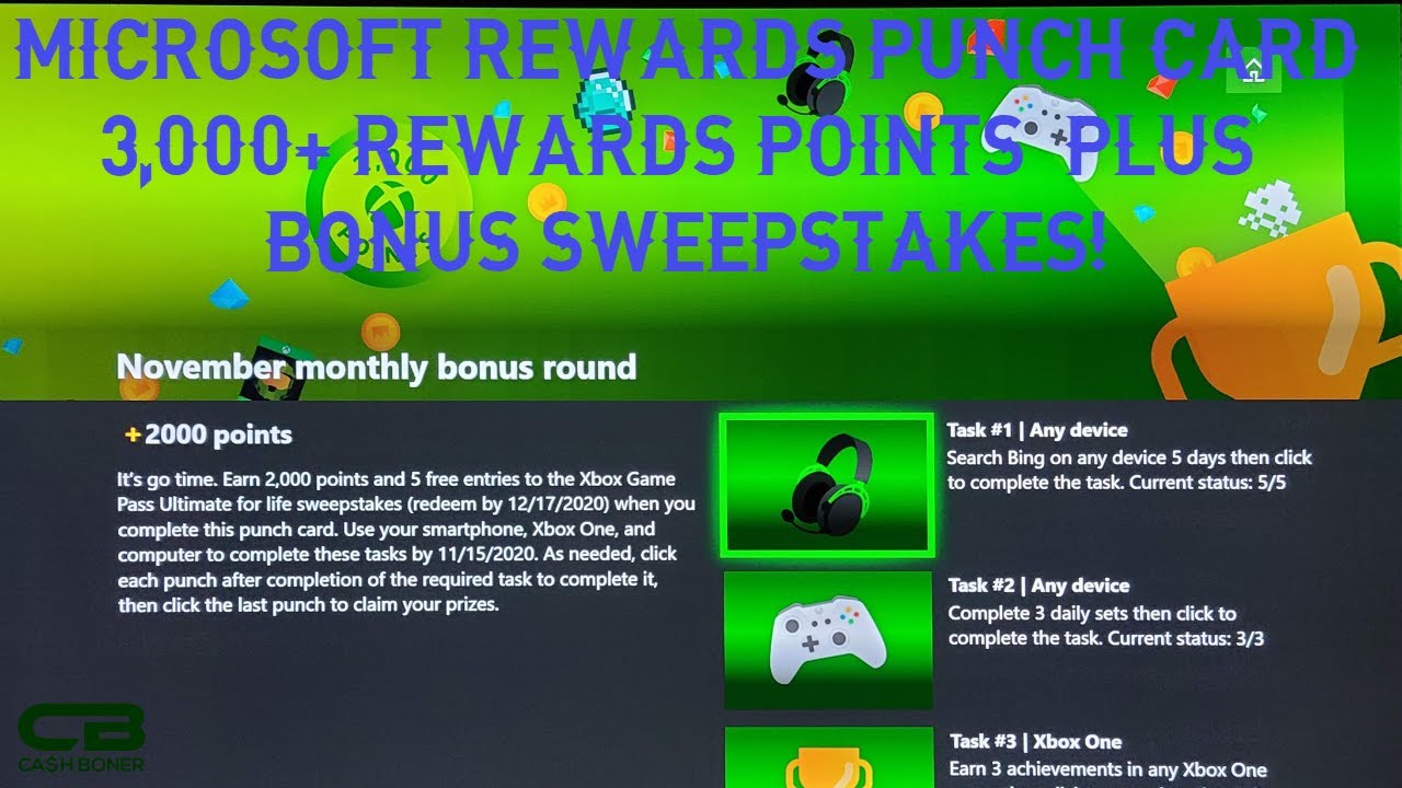 November Monthly Bonus Round Microsoft Rewards Punch Card - 2,000 ...