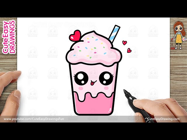 How to Draw a Cute Strawberry Milkshake, Step by step Follow Along ...