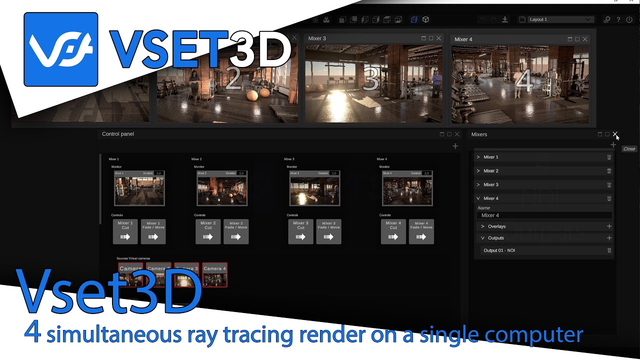 4 Ray Tracing outputs from a single computer | Vset3D Virtual studio Software - YouTube
