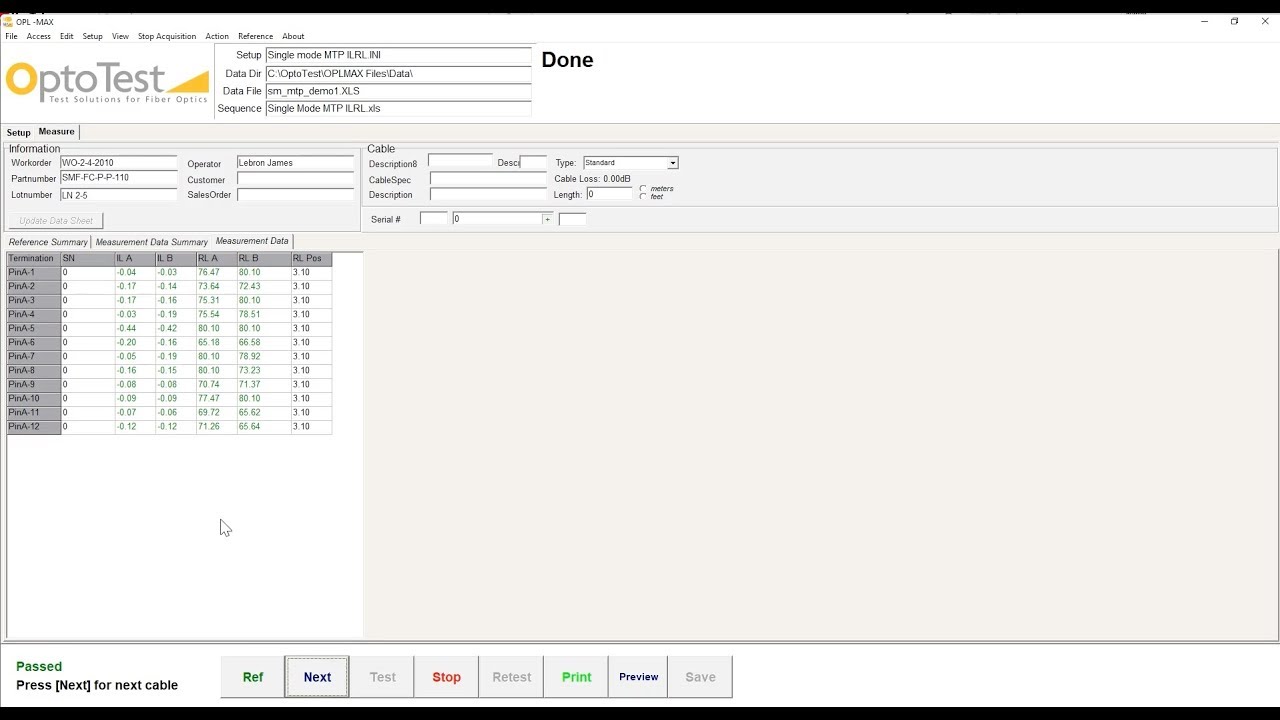 MTP MPO Fiber Tester - OP940 Optical Return Loss Tester of an MTP/MPO ...