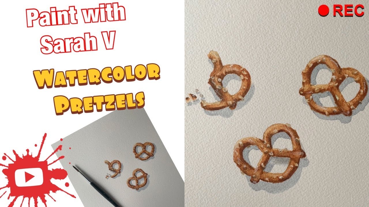 Watercolor pretzels: I painted my SNACK! - YouTube