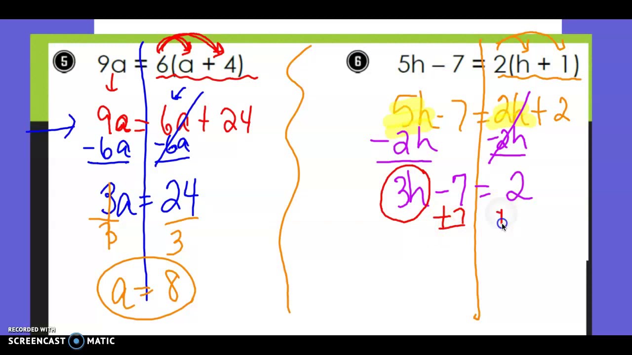 Solving Equations with Variables on Both Sides - YouTube