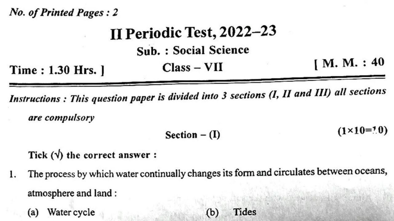 Class 7 Social science periodic test 2 question paper (2022 - 2023 ...