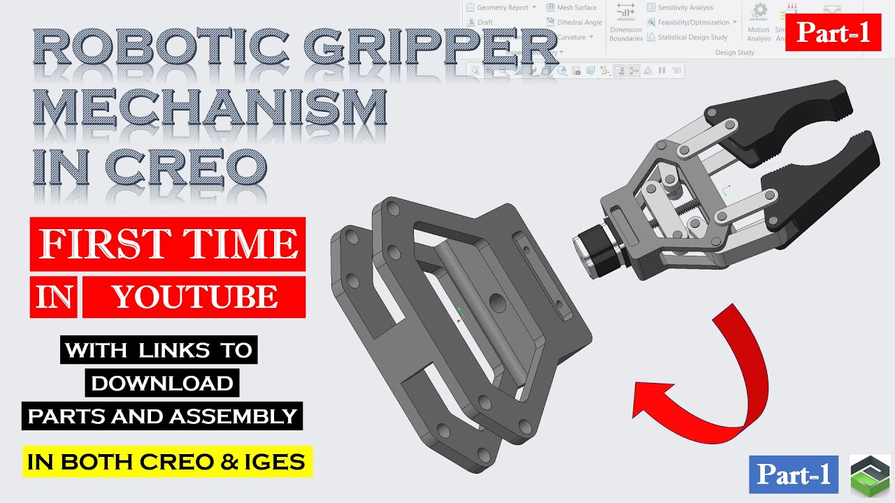 " ROBOTIC GRIPPER MECHANISM " PART-1 in Creo. Full tutorial with ...