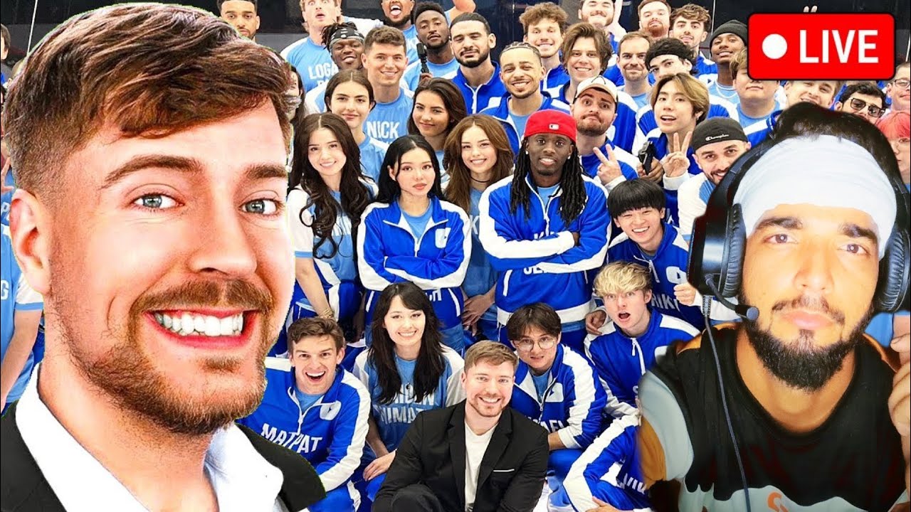 Mr Beast Along With 50 YouTubers 🤕 | live cast of Mr Beast 👀 | #live ...