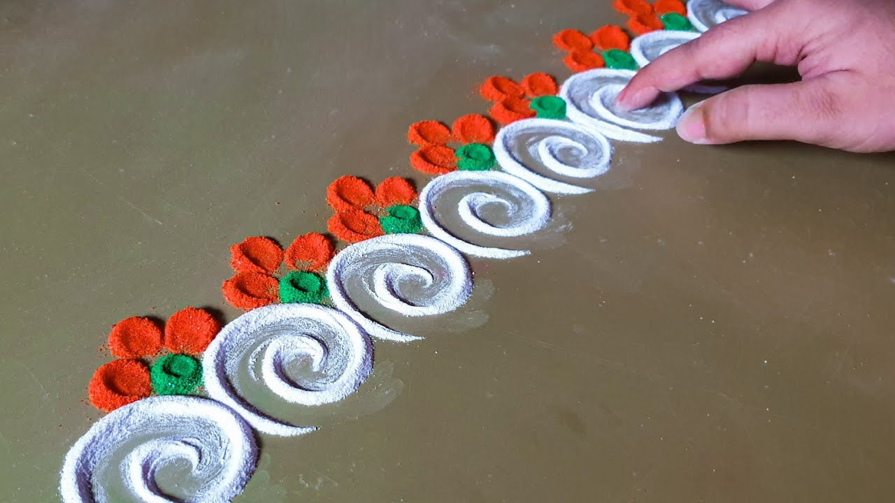 3 Border Rangoli Designs. Independence Day Rangoli. White Border ...