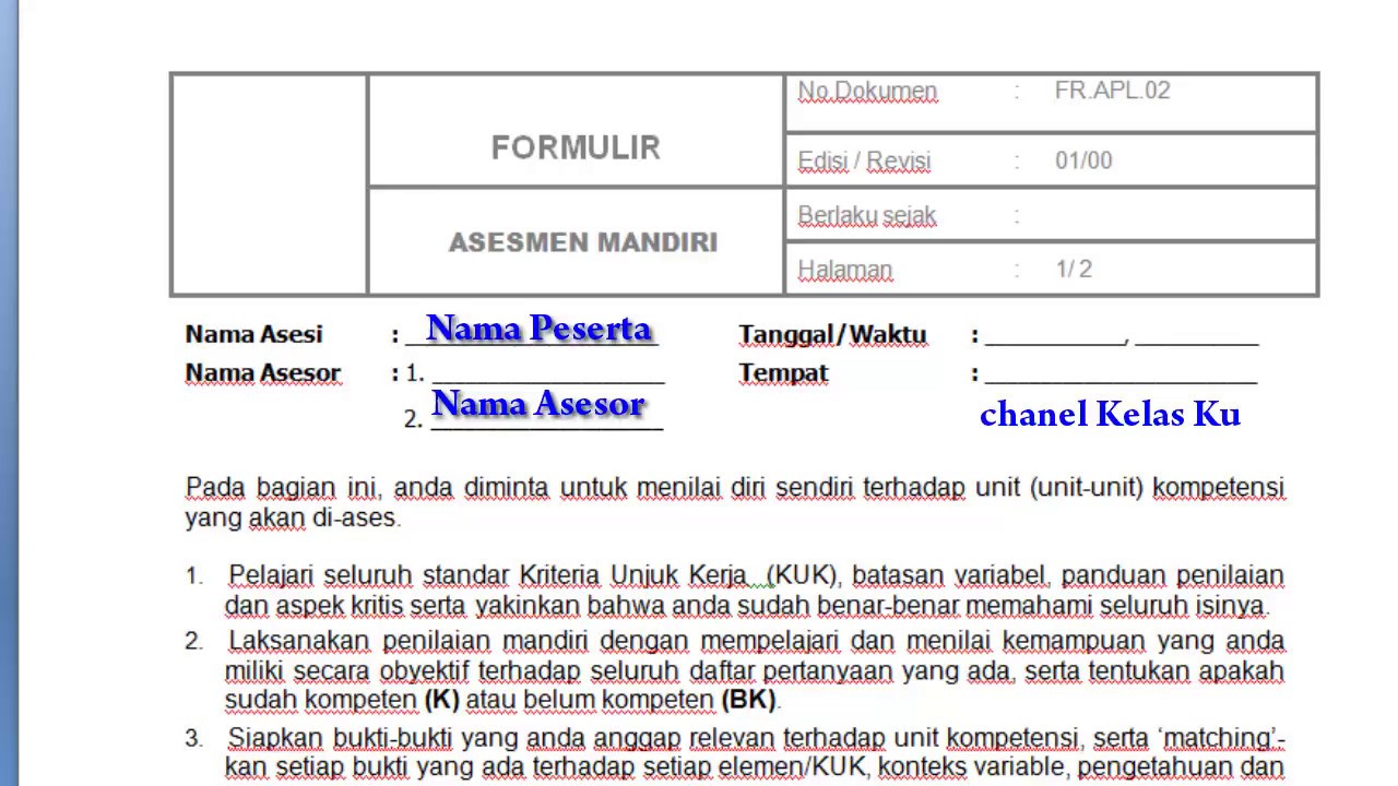 LSP P1 | 2. FR APL 02 FORM ASESMEN MANDIRI - YouTube