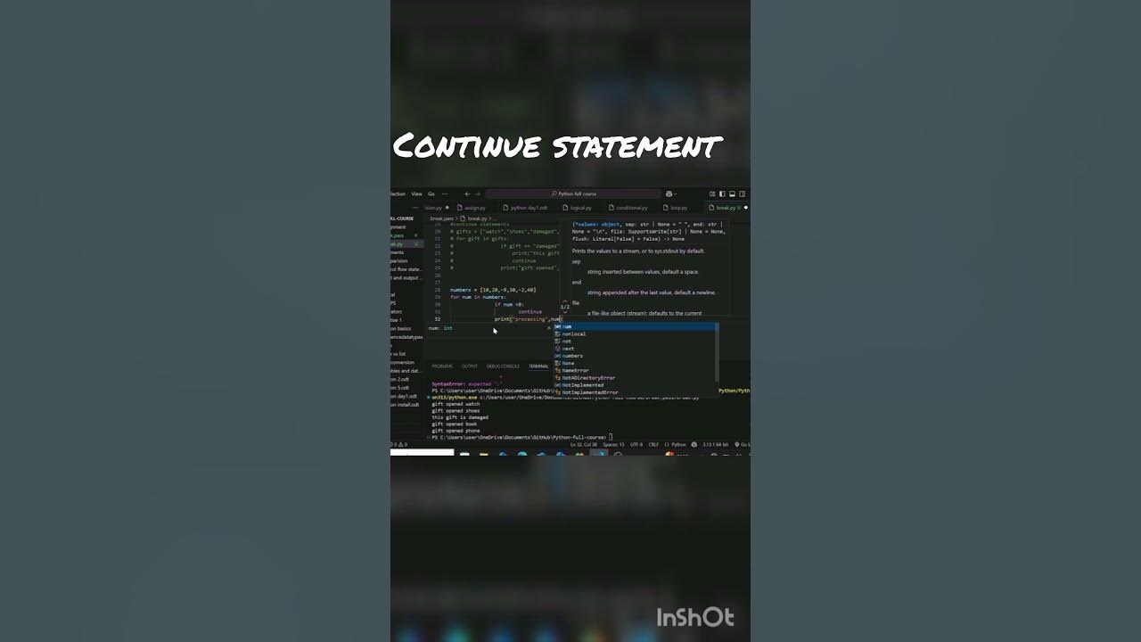 Continue Statement In Python Pythonprogramming Learnpython Pythonforbeginners Python Youtube