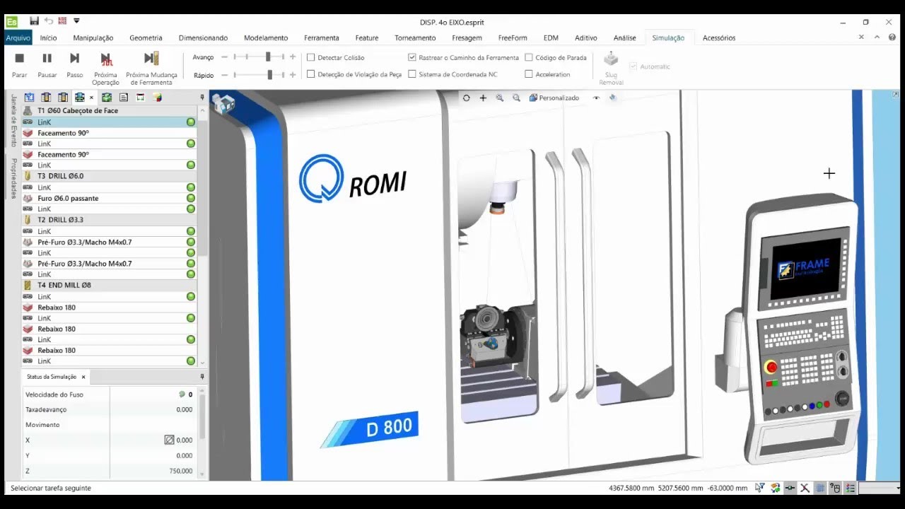 ESPRIT CAM TNG - Try-out Virtual - Máquina Romi D800 c/ 4º eixo - YouTube