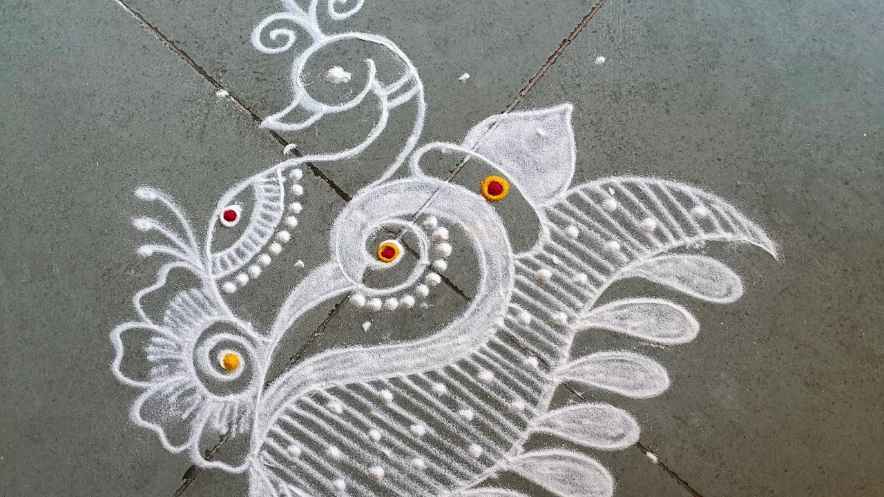 Latest sangu kolam|easy peacock rangoli design|shanku kolam|shankham ...