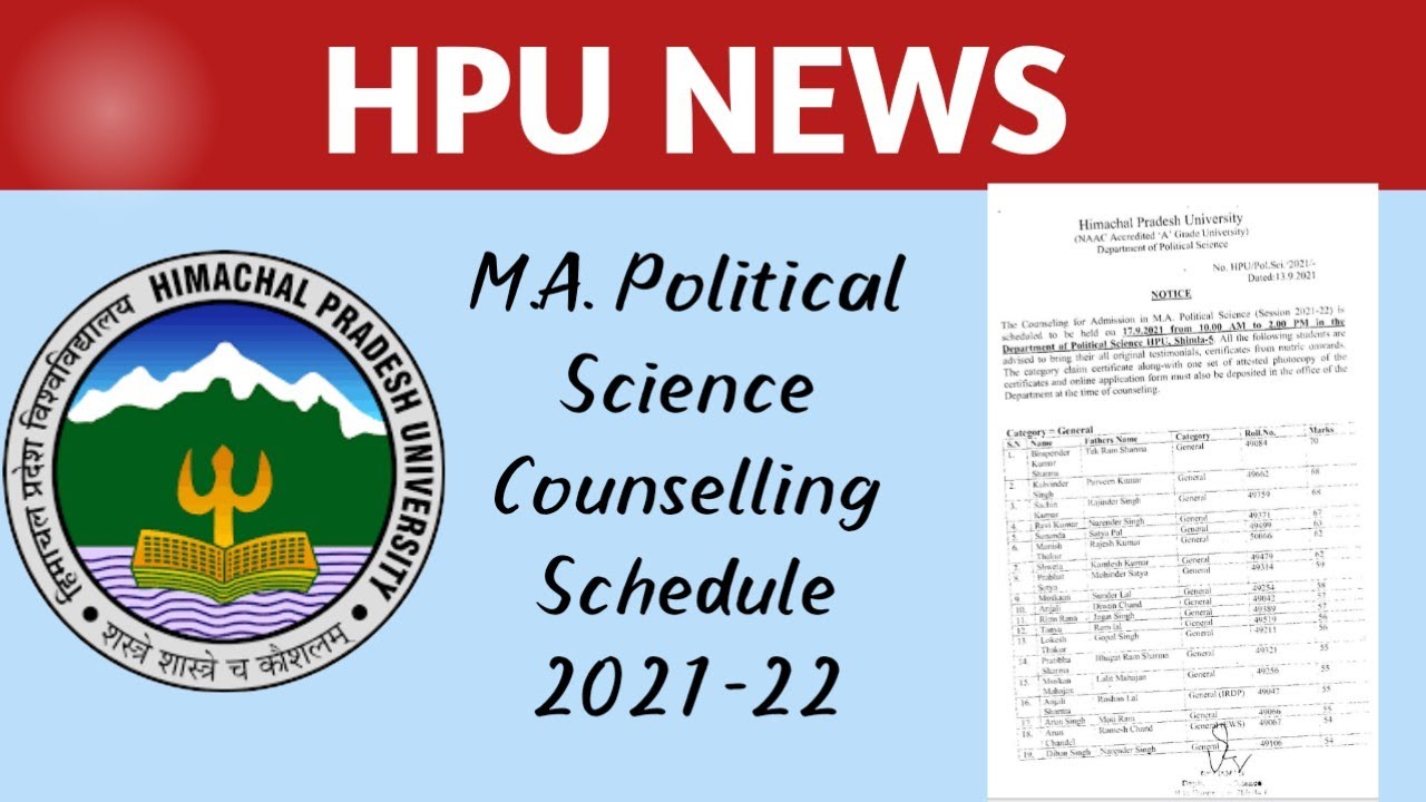 M.A. Political Science Counselling Schedule 2021-22 #HPU - YouTube