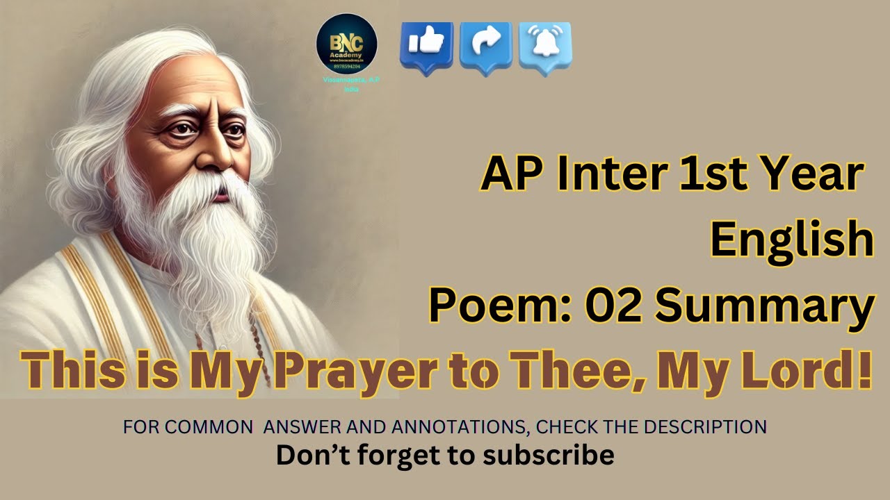Inter 1st Year English | 2nd Poem | This is My Prayer to Thee, My Lord ...