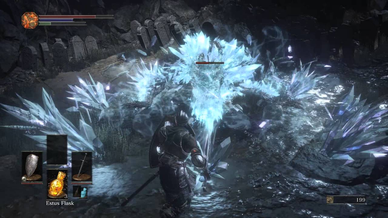Dark Souls III - defeating the giant crystal lizard in the cemetary of ...