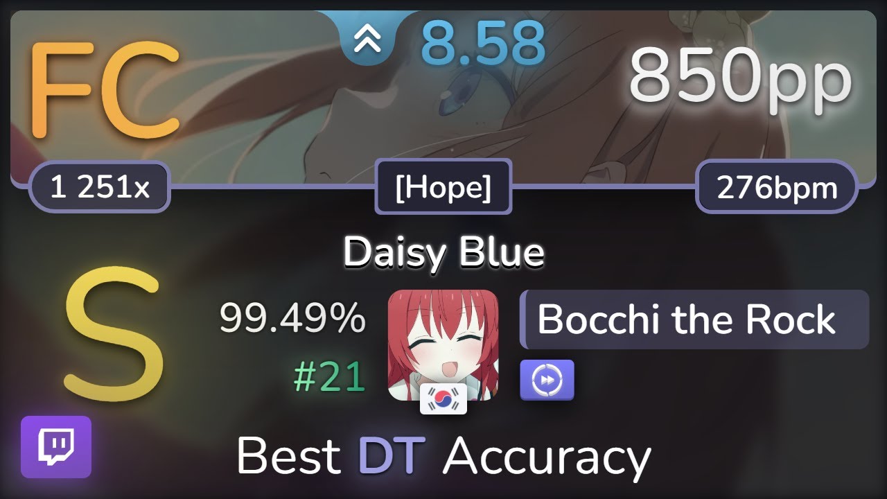 🔴 Bocchi the Rock | Kano - Daisy Blue [Hope] +DT 99.49% (#21 850pp FC ...