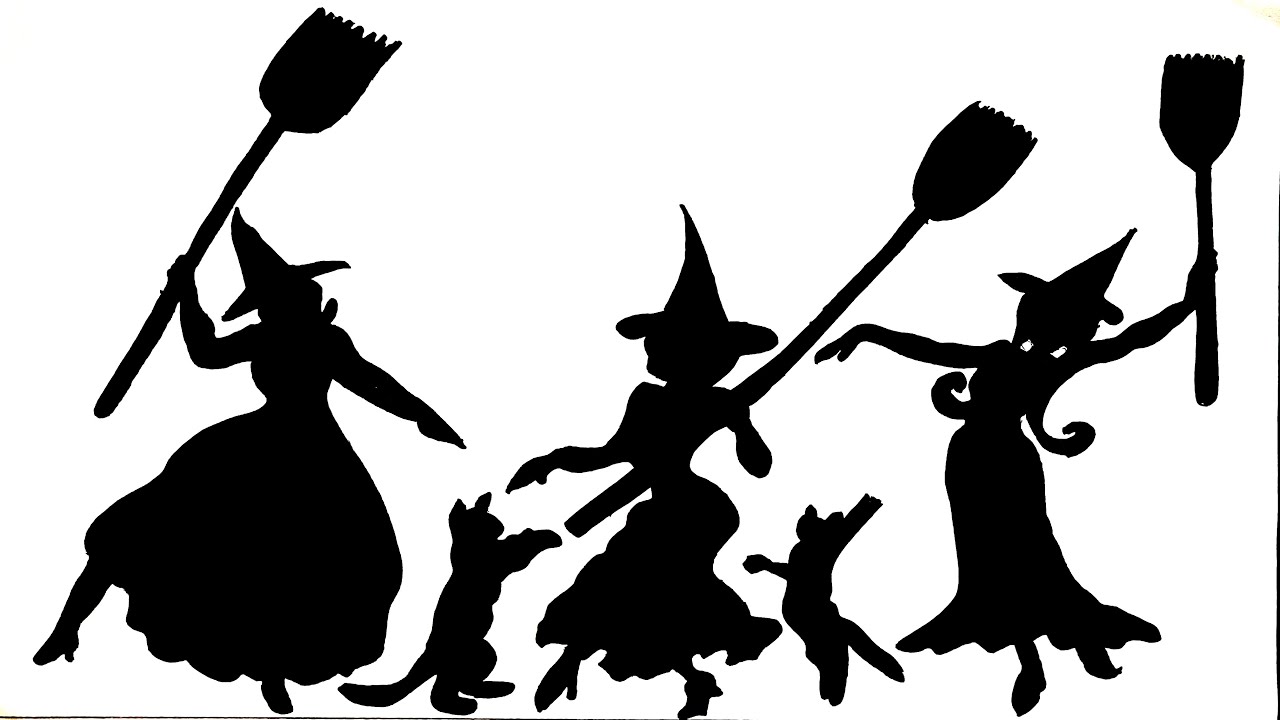 Dancing Witches Silhouette | Easy Halloween Drawing for Kids - YouTube
