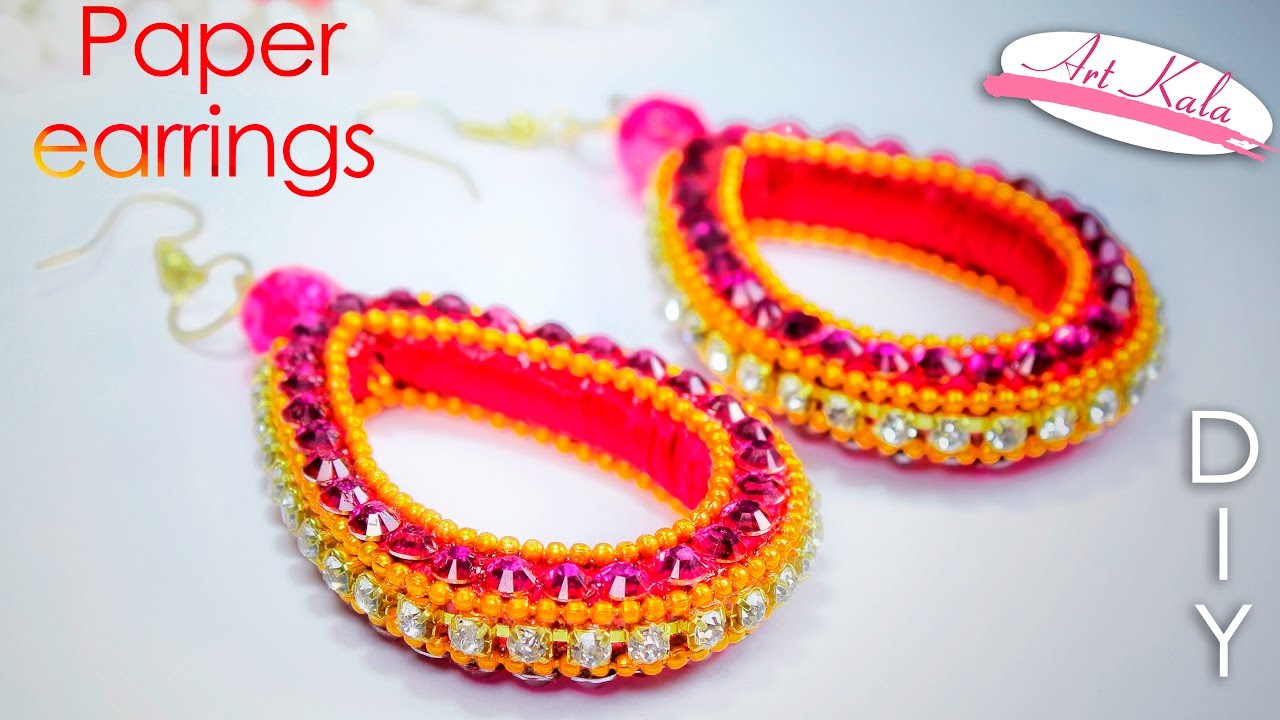How to make silk thread earrings | Paper earrings | Best out of waste ...