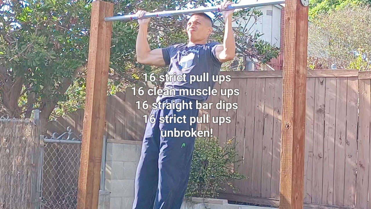 16 pull ups to 16 strict muscle ups to 16 bar dips to 16 pull ups! - YouTube