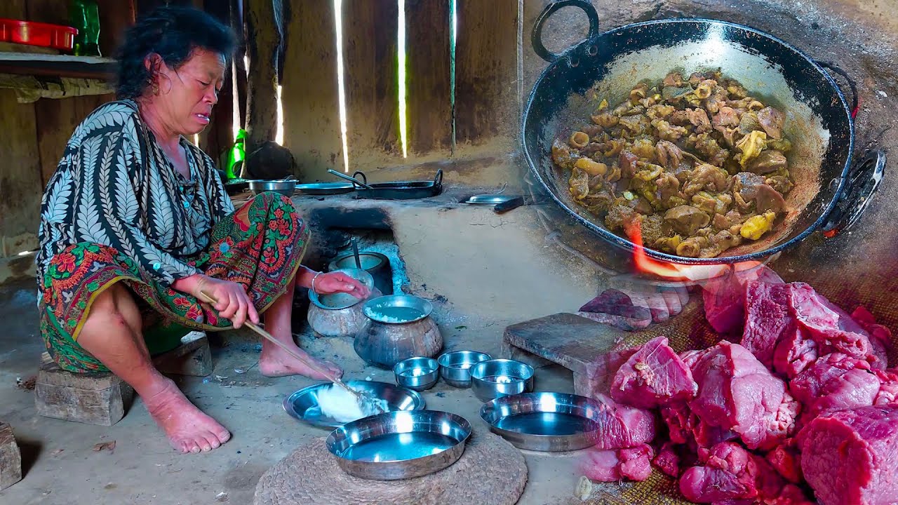 BUFF CURRY RECIPE With Rice || Nepali VILLAGE Style || Nepali village ...