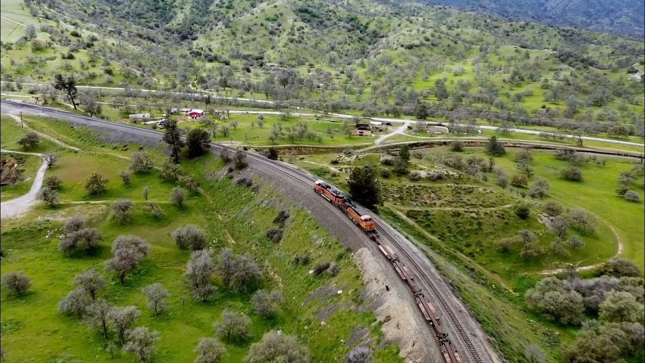 Chasing Freight Trains on Tehachapi Loop near Keene California Drone Footage #7 - YouTube