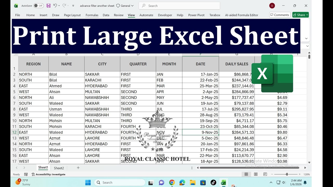 How To Print Large Excel Sheet | One Page Print Setup (Excel Tips ...