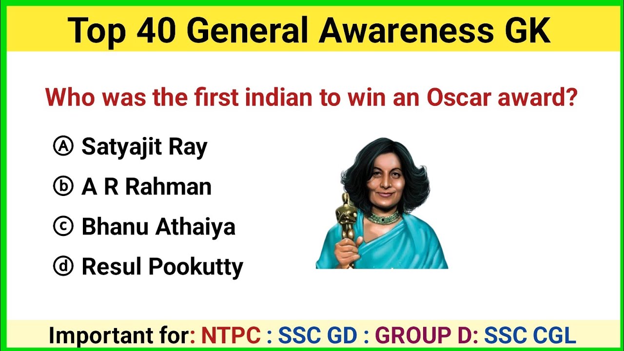 Top 40 general awareness question | India GK questions and answers | Gk ...