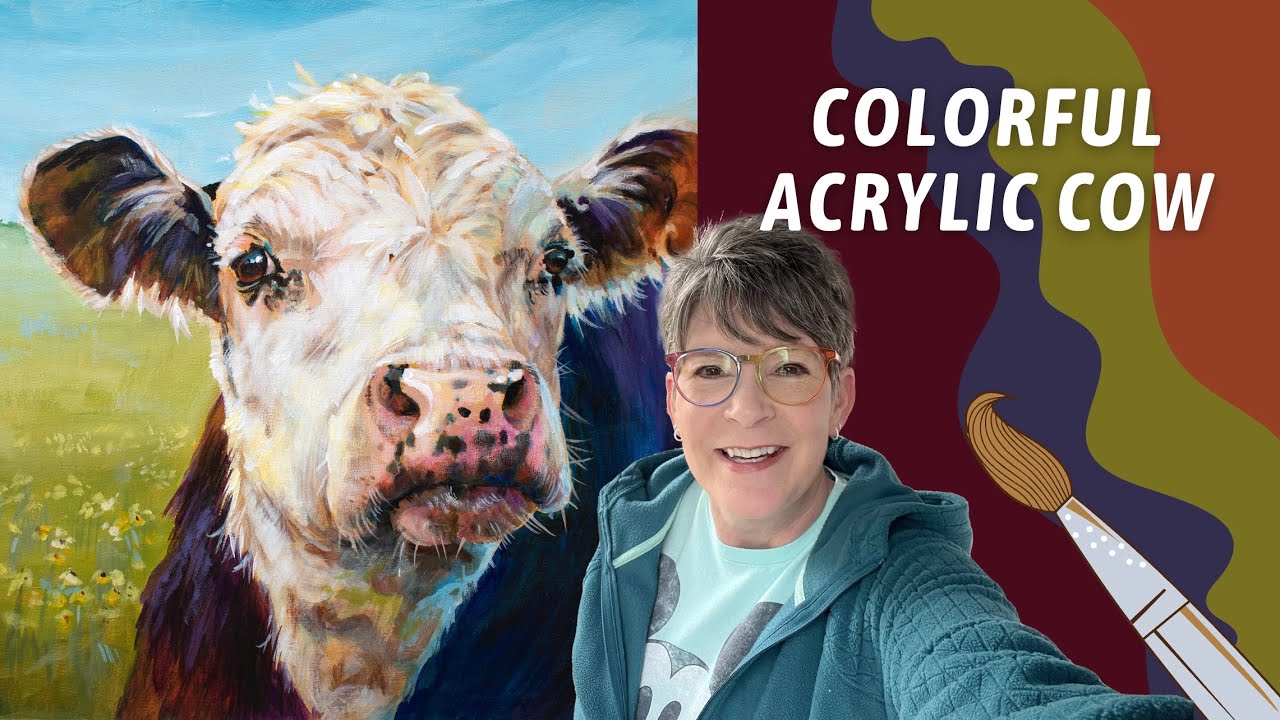 FUN Vibrant COW Painting! Traceable AVAILABLE! Acrylic Techniques! By ...