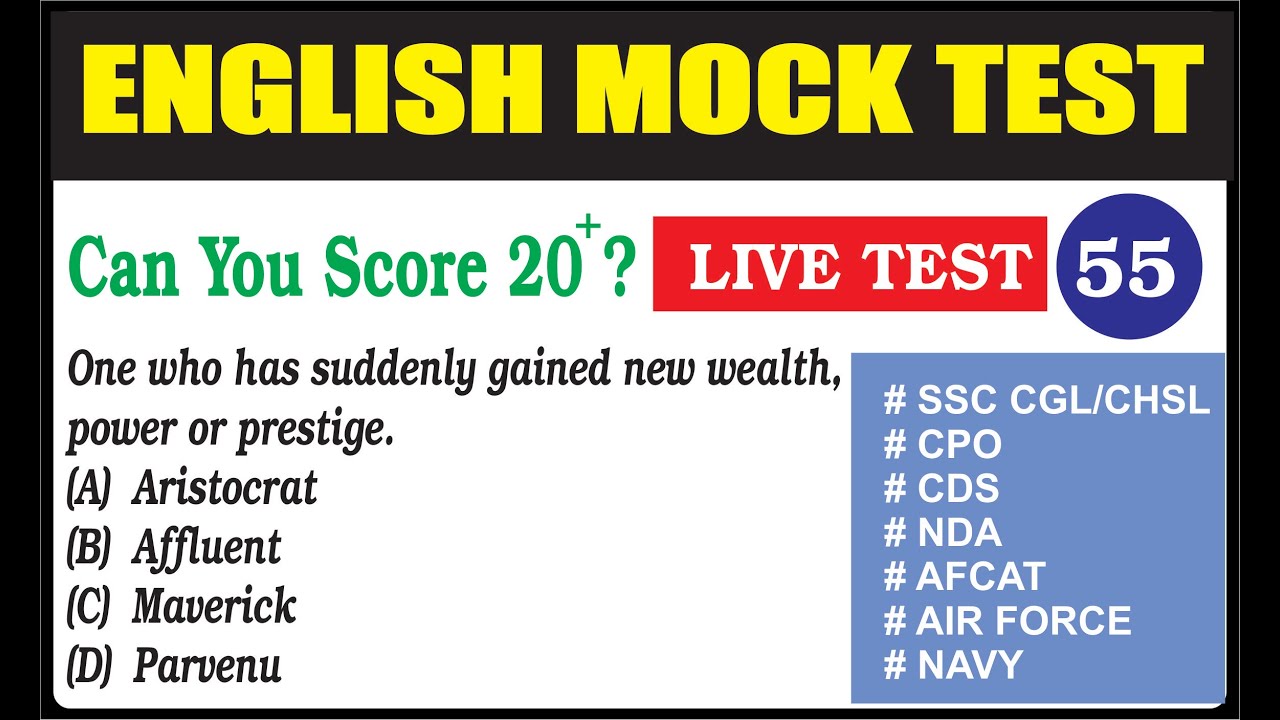 English Test I English Mock Test | English Grammar & Vocabulary Live ...