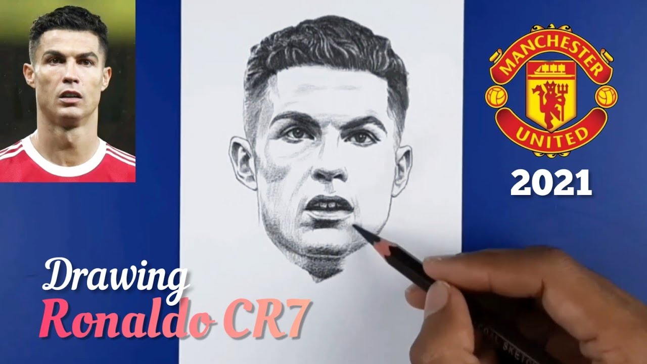 Easy Drawing Cristiano Ronaldo CR 7 Mancester United team - YouTube