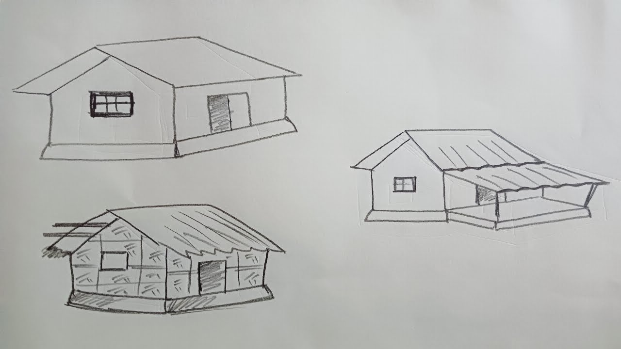 3 Different types of village Houses Drawing | How to Draw Different ...