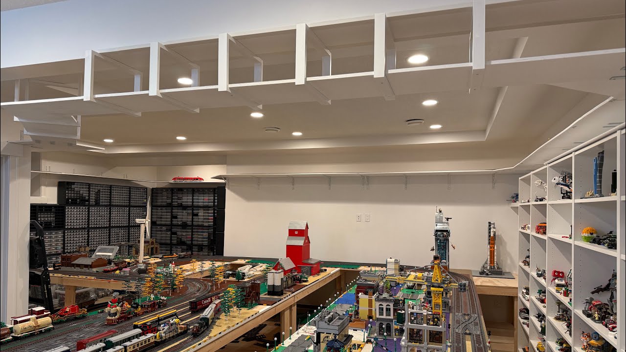 LEGO Trains - 75 Foot Elevated Track Loop With Running Trains - YouTube