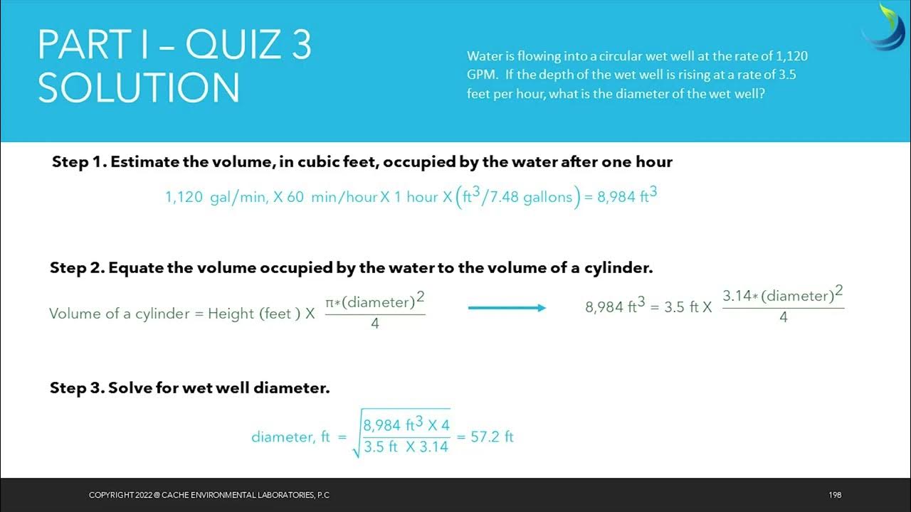 Wastewater Math Problem 2 - Wet Well Diameter - YouTube