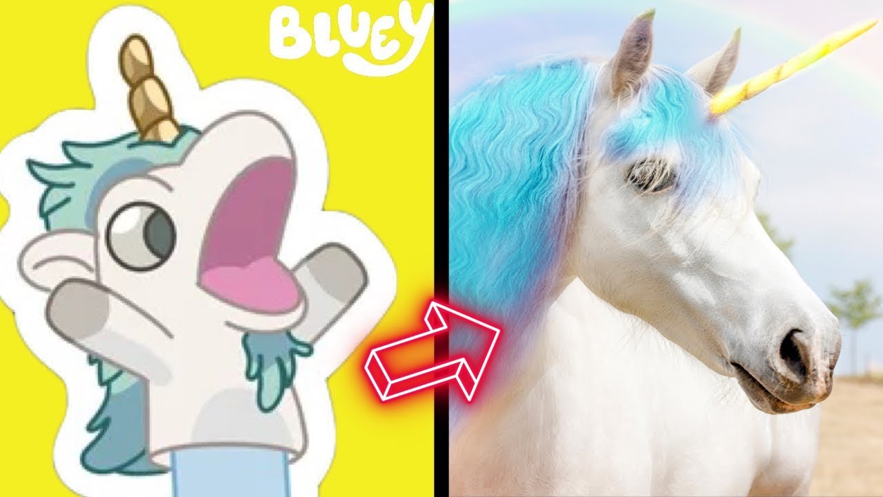 Bluey Characters | REAL LIFE! With UNICORSE BLUEY PUPPET! - YouTube