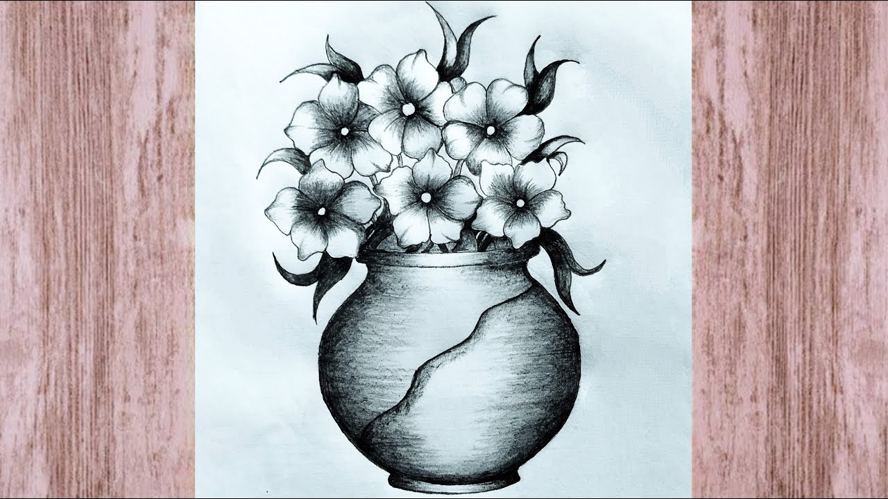 How to draw a flower pot || simple flower pot drawing || flower vase ...
