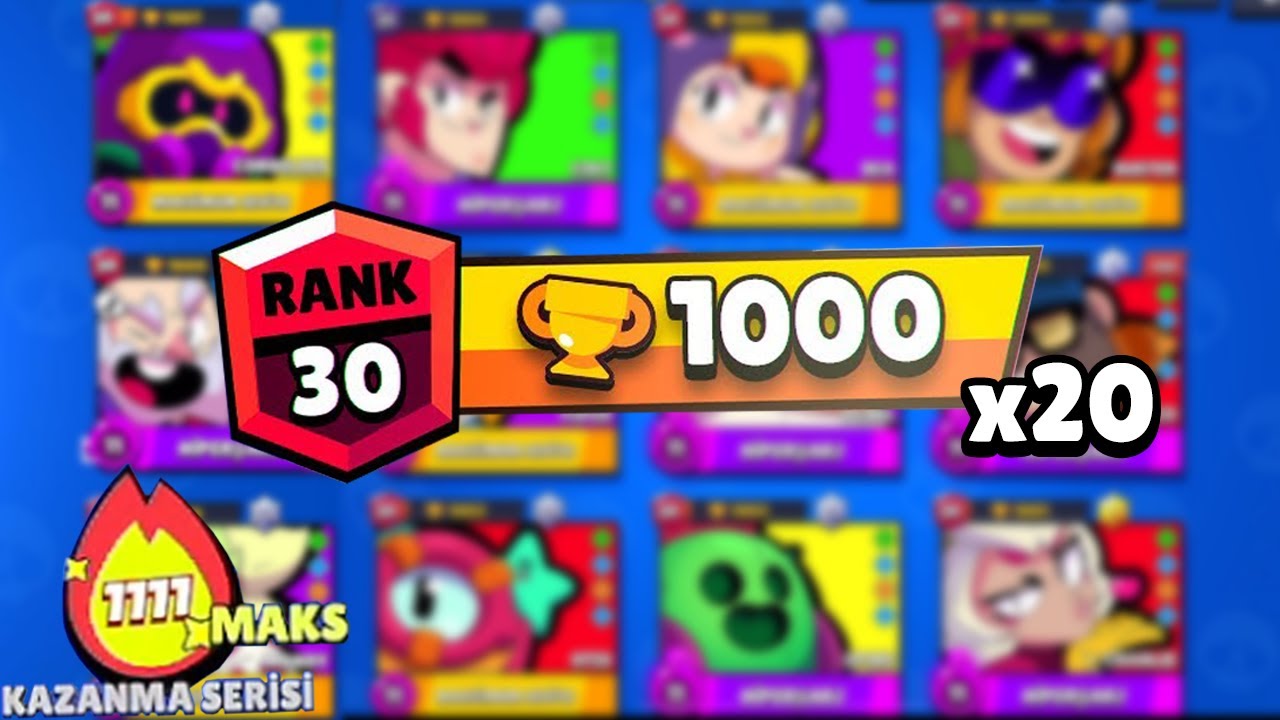 REKOR! 20 KARAKTERİ 1000 KUPA YAPTIM !!! - Brawl Stars - YouTube