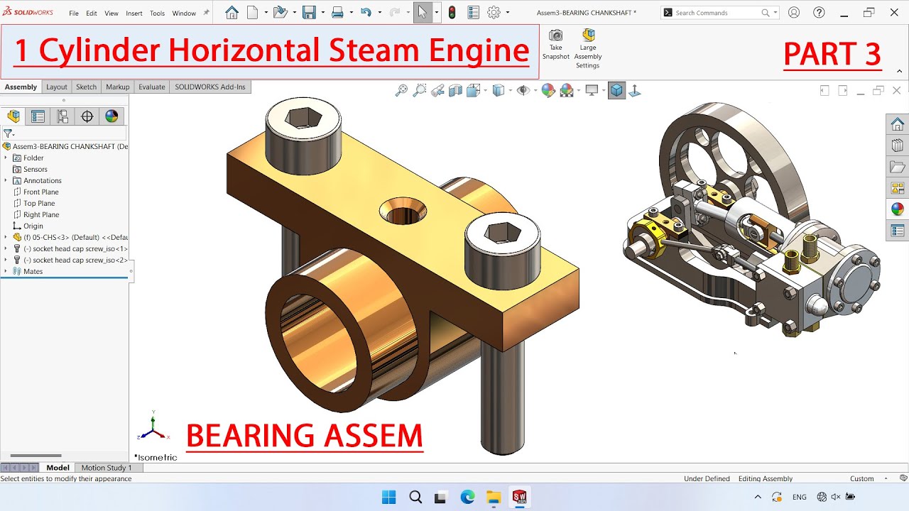 SolidWorks 2025 : 1 Cylinder Horizontal Steam Engine PART 3 - BEARING ...