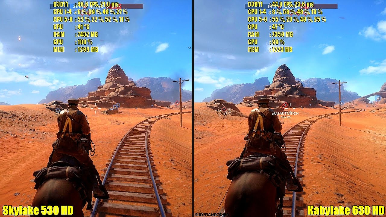 Battlefield 1 Kaby Lake 7700K 630 HD Vs Skylake 6700K 530 HD Frame Rate ...