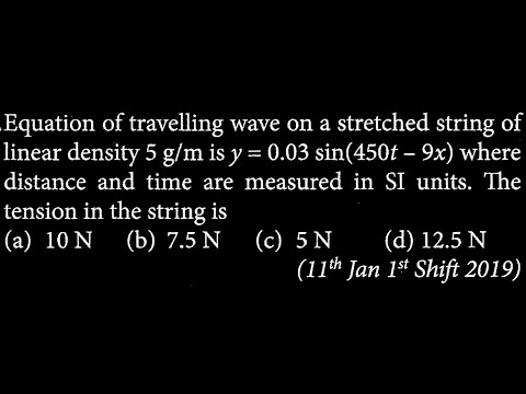 Equation of travelling wave on a stretched string of linear density 5 g ...