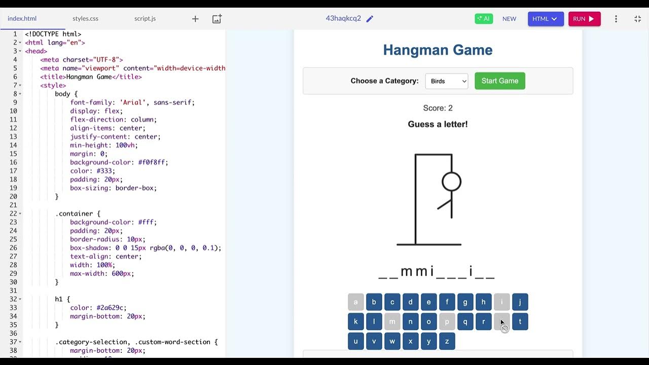 Hangman game created using Google Firebase Studio - YouTube