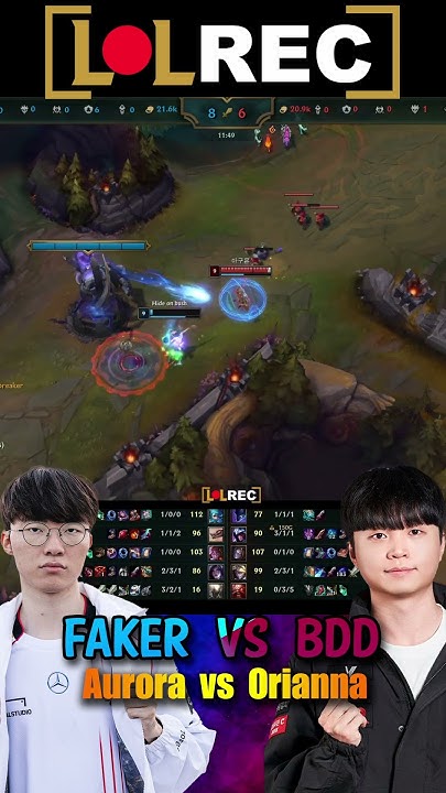 KT Bdd vs T1 Faker - Bdd ORIANNA vs Faker AURORA Mid #shorts #highlights #1v1lol #t1 - YouTube