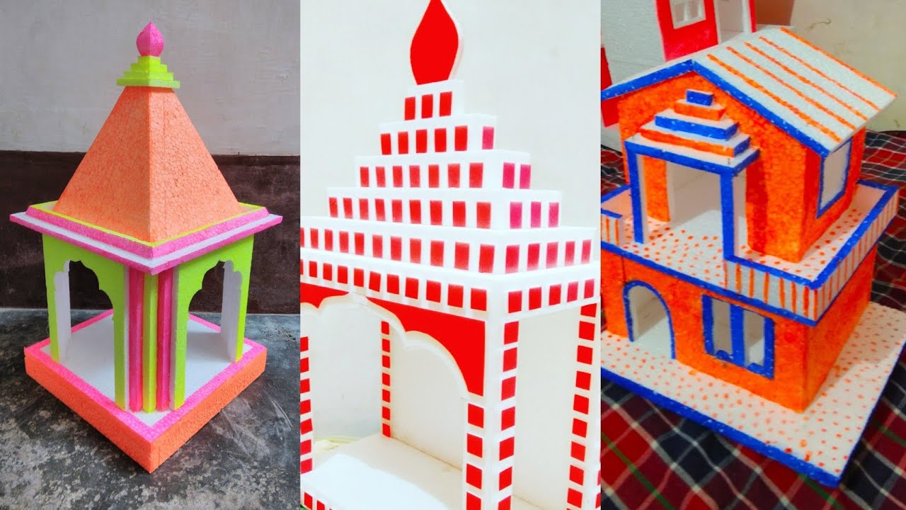 Thermocol craft all design | miniature temple | temple model | Diy ...