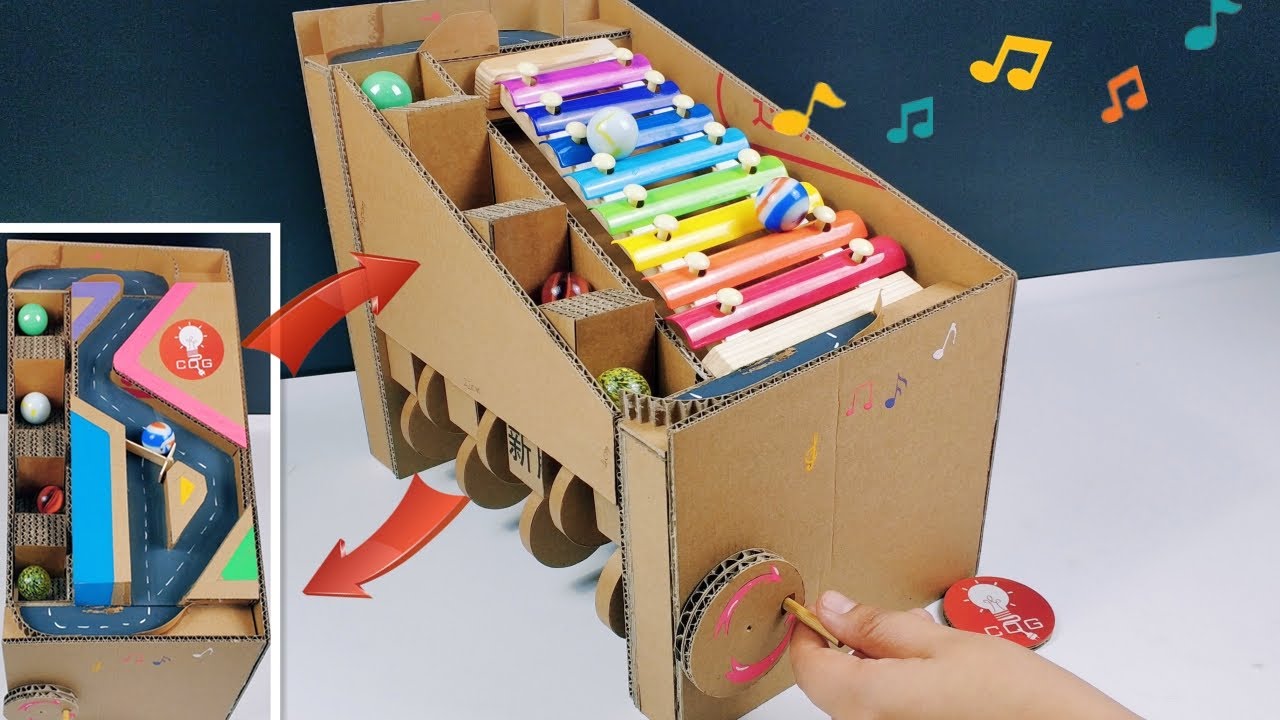 How to make marble track music toys in household cardboard - YouTube
