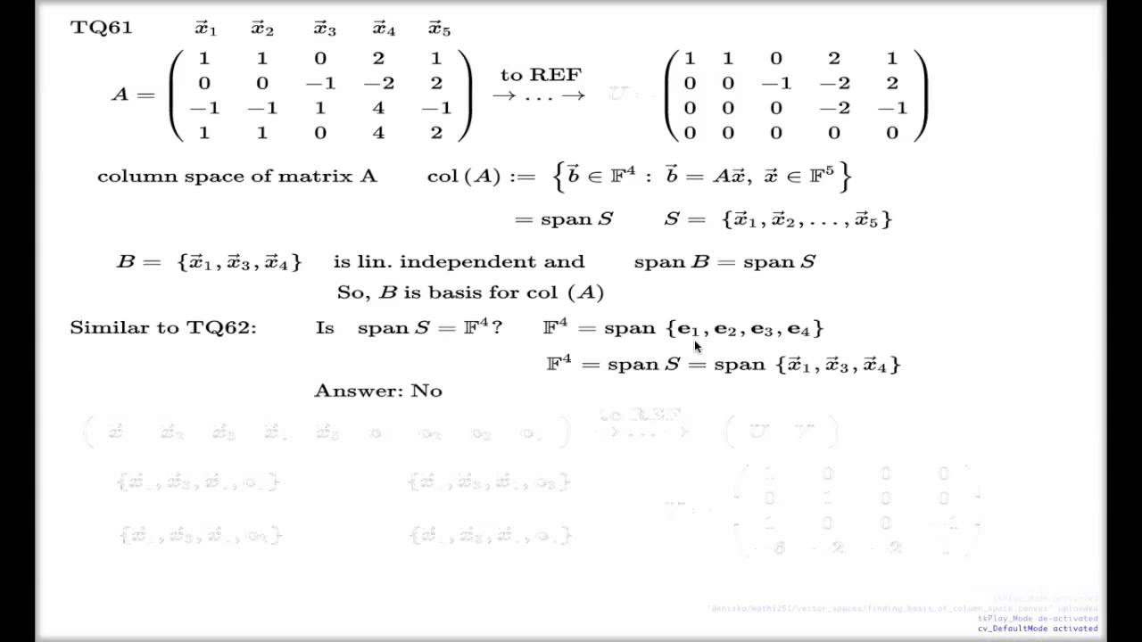 Tutorial Q62 -- extending a set to basis - YouTube